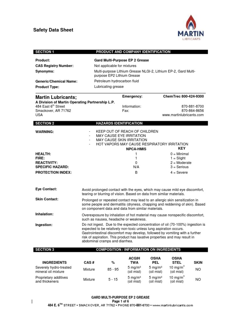 SDS Gard Multi Purpose EP 2 Grease | PDF | Resource Conservation And ...