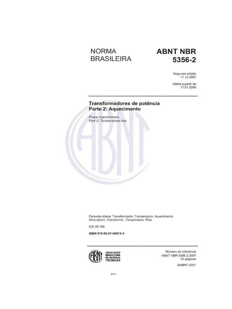 NBR 5356-2 de 12.2007 - Transformadores de Potência - Parte 2 Aquecimento | PDF