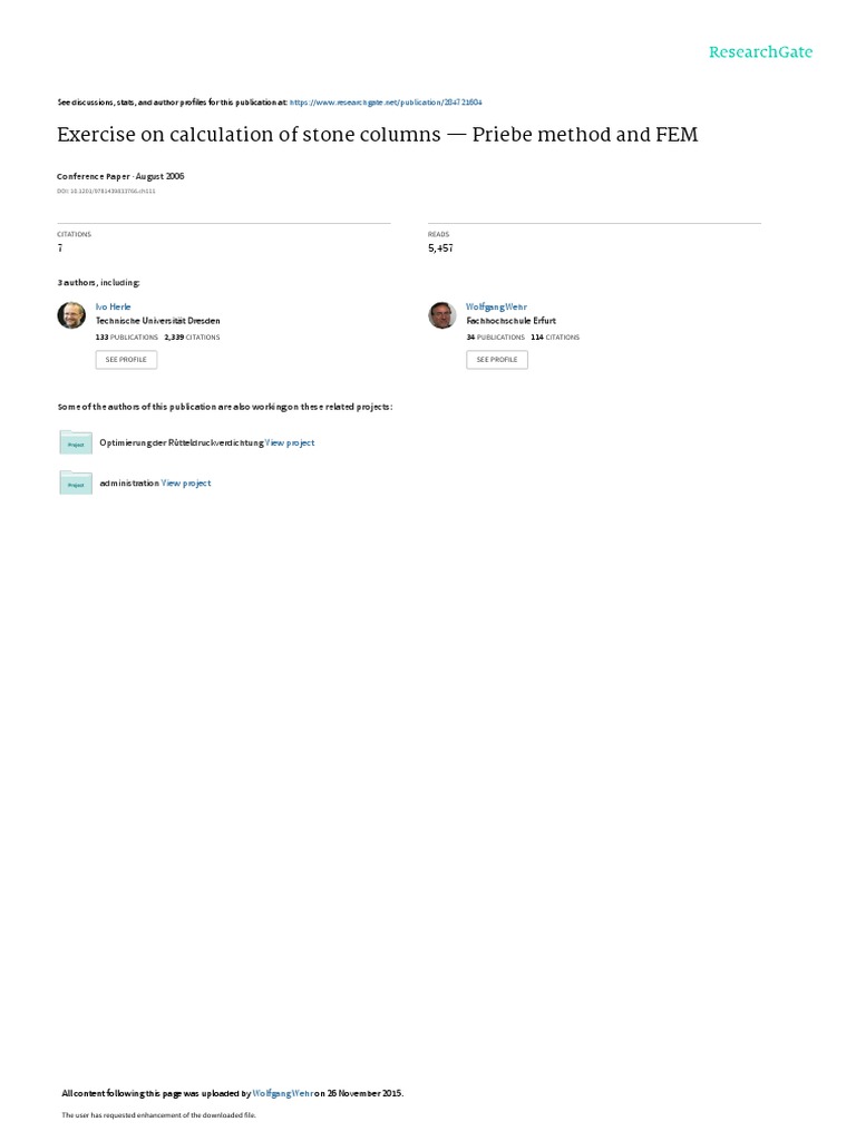 Exercise On Calculation of Stone Columns - Priebe Method and FEM | PDF | Mechanics | Materials