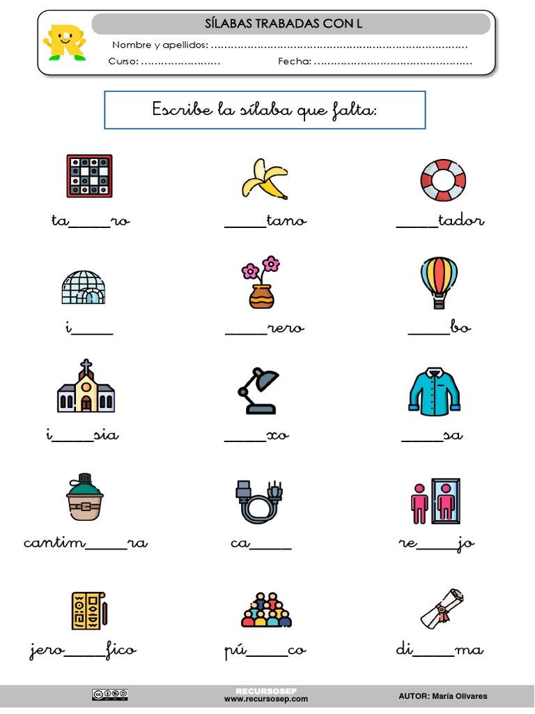 Actividades de sílabas trabadas con L | PDF | Artes del Lenguaje y ...