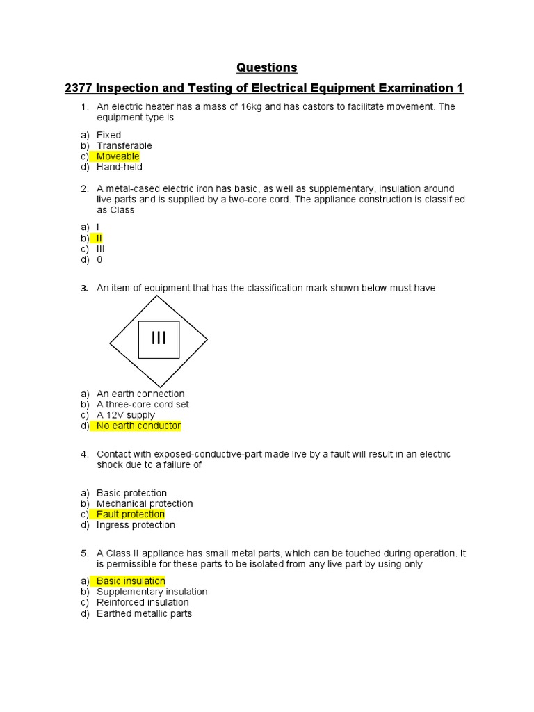 Questions 2377 Inspection and Testing of Electrical Equipment ...