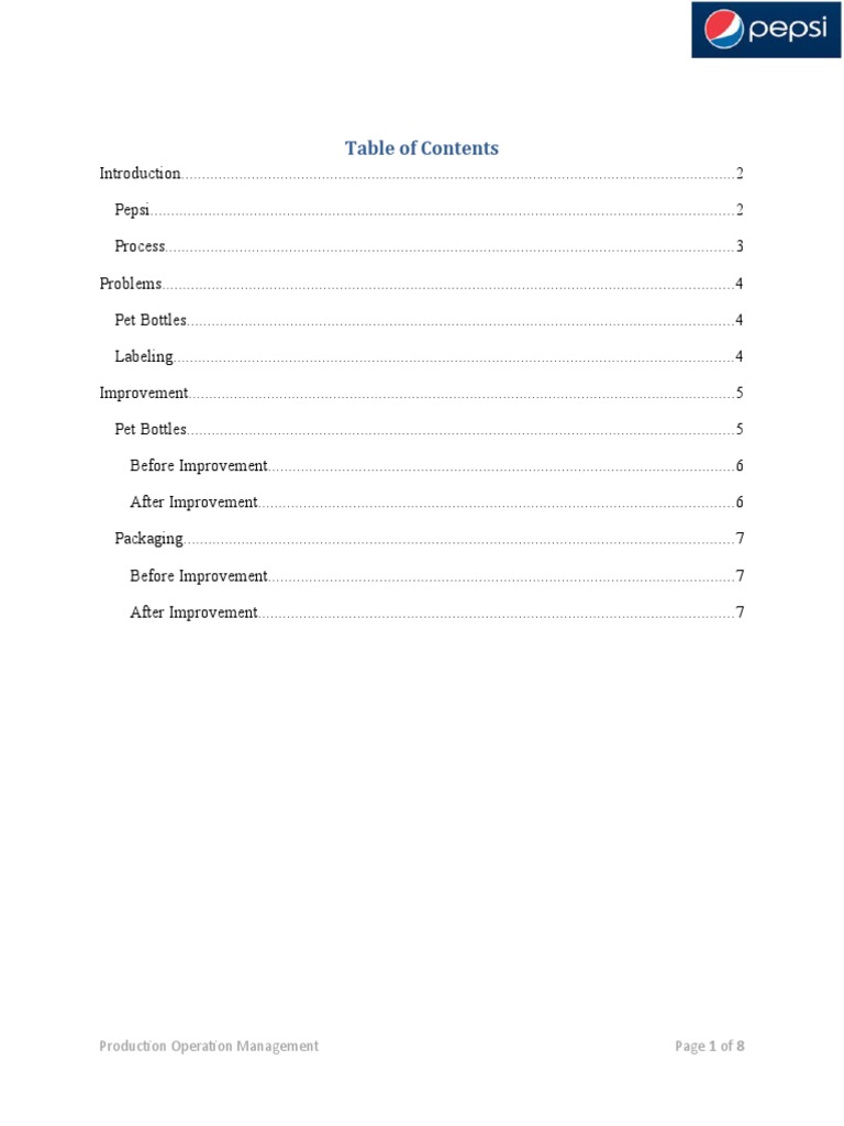 Business Process Improvement Pepsi OM Project | PDF | Pepsi Co | Pepsi