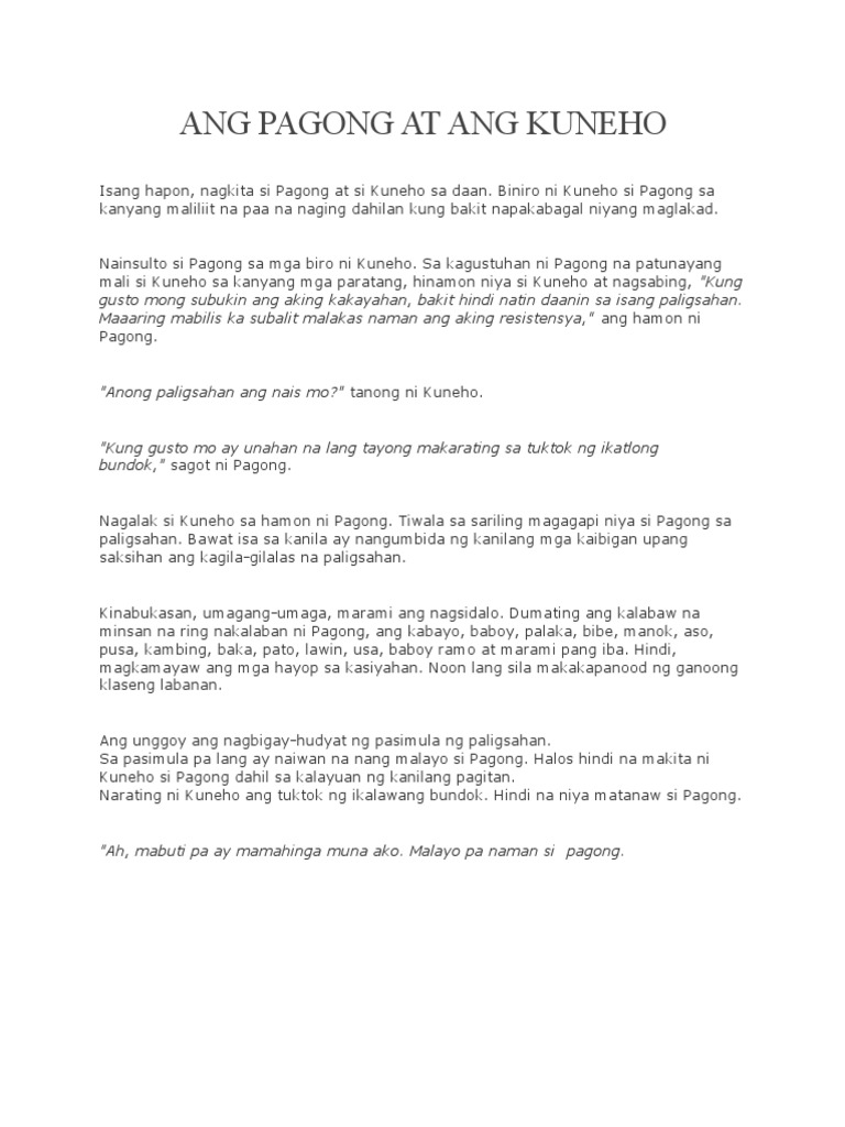 Ang Kwento Ng Pagong At Kuneho Pdf
