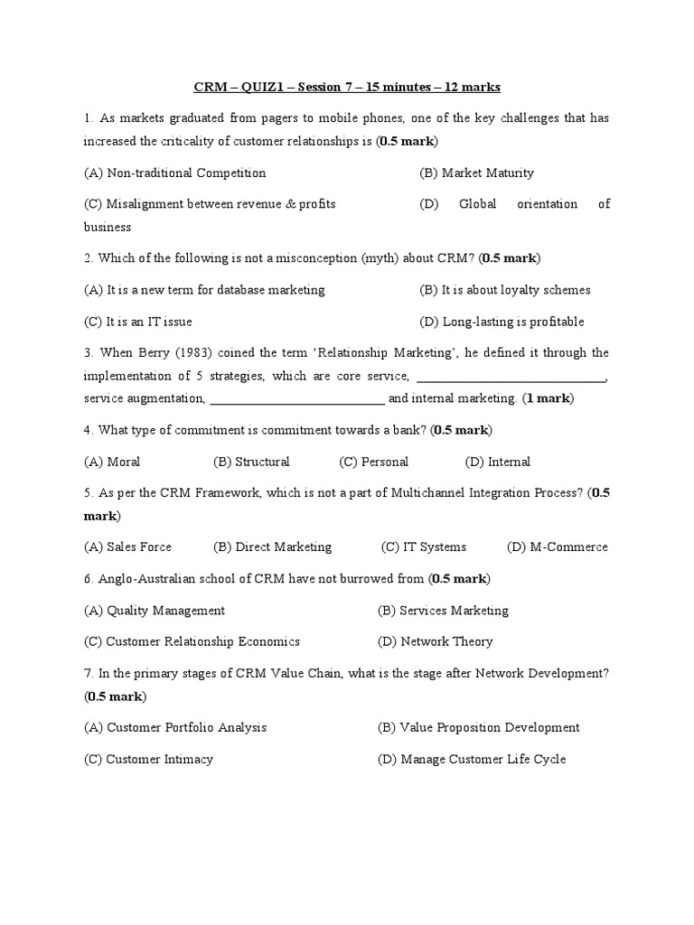 CRM - QUIZ1 - QSTN PPR | PDF | Customer Relationship Management | Marketing