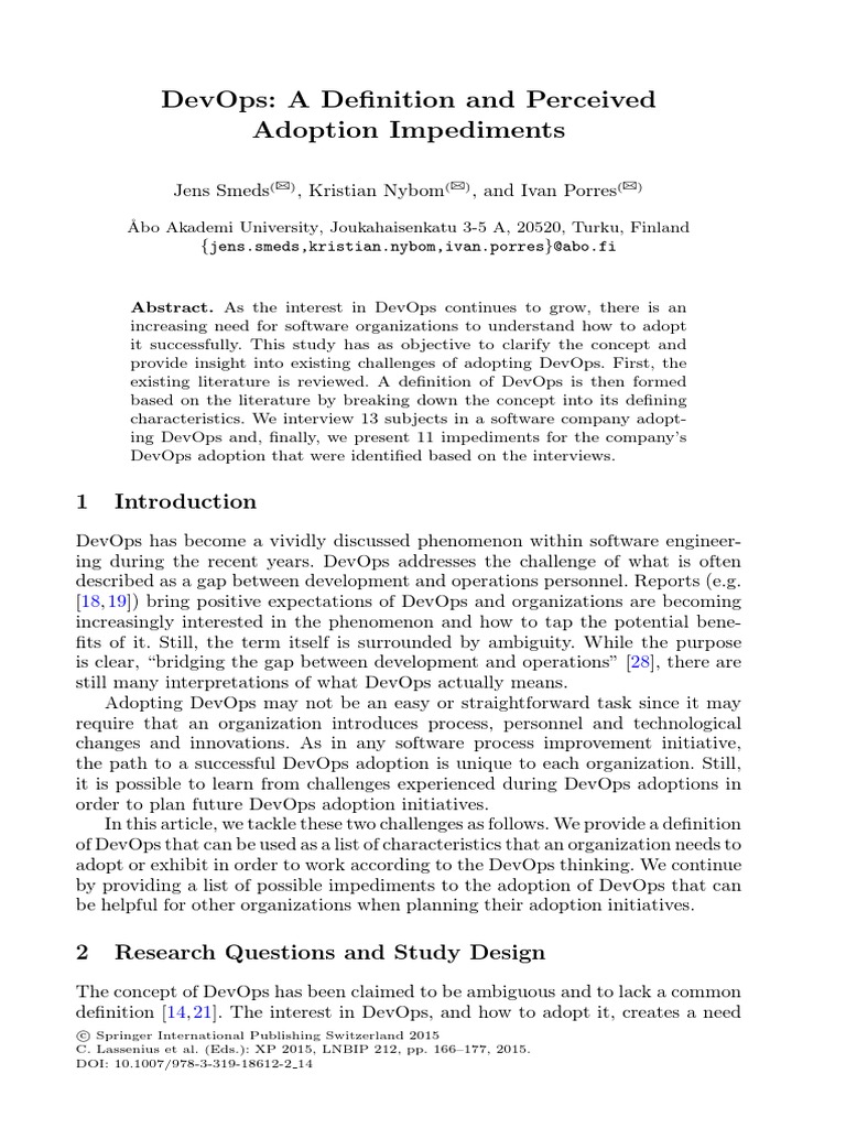 DevOps A Definition and Perceived Adoption Impediments | PDF | Peer ...