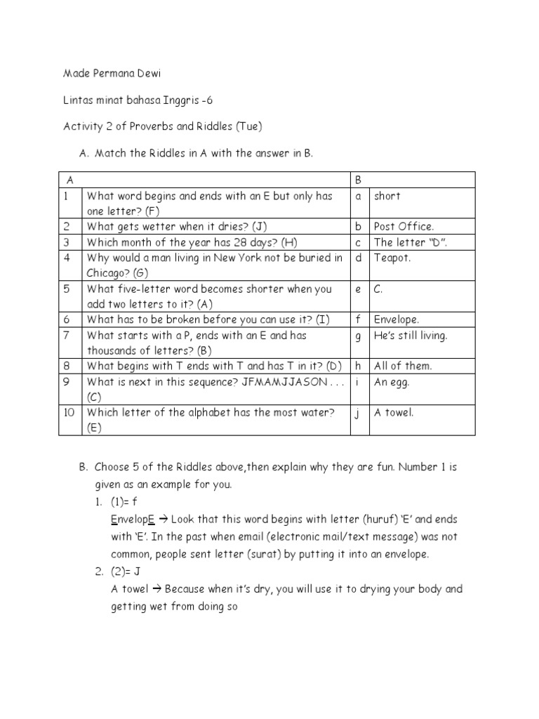 Exploring Fun Riddles and Their Explanations | PDF | Human ...