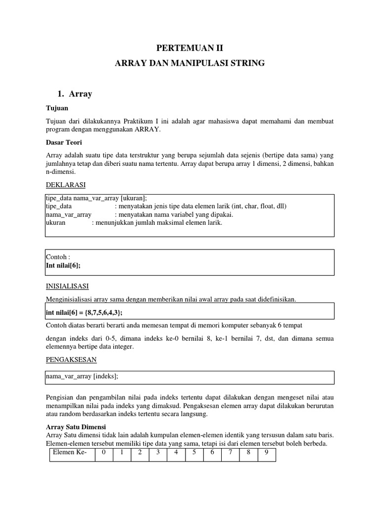 Pertemuan 2 - Array+manipulasi String | PDF