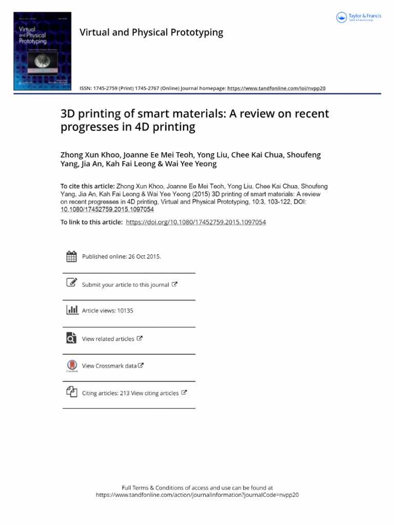 3D Printing of Smart Materials - A Review On Recent Progresses in 4D ...