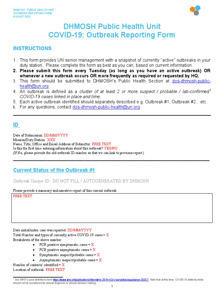 DHMOSH Public Health Unit COVID-19: Outbreak Reporting Form ...