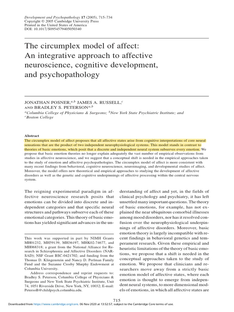 The Circumplex Model of Affect: An Integrative Approach To Affective ...