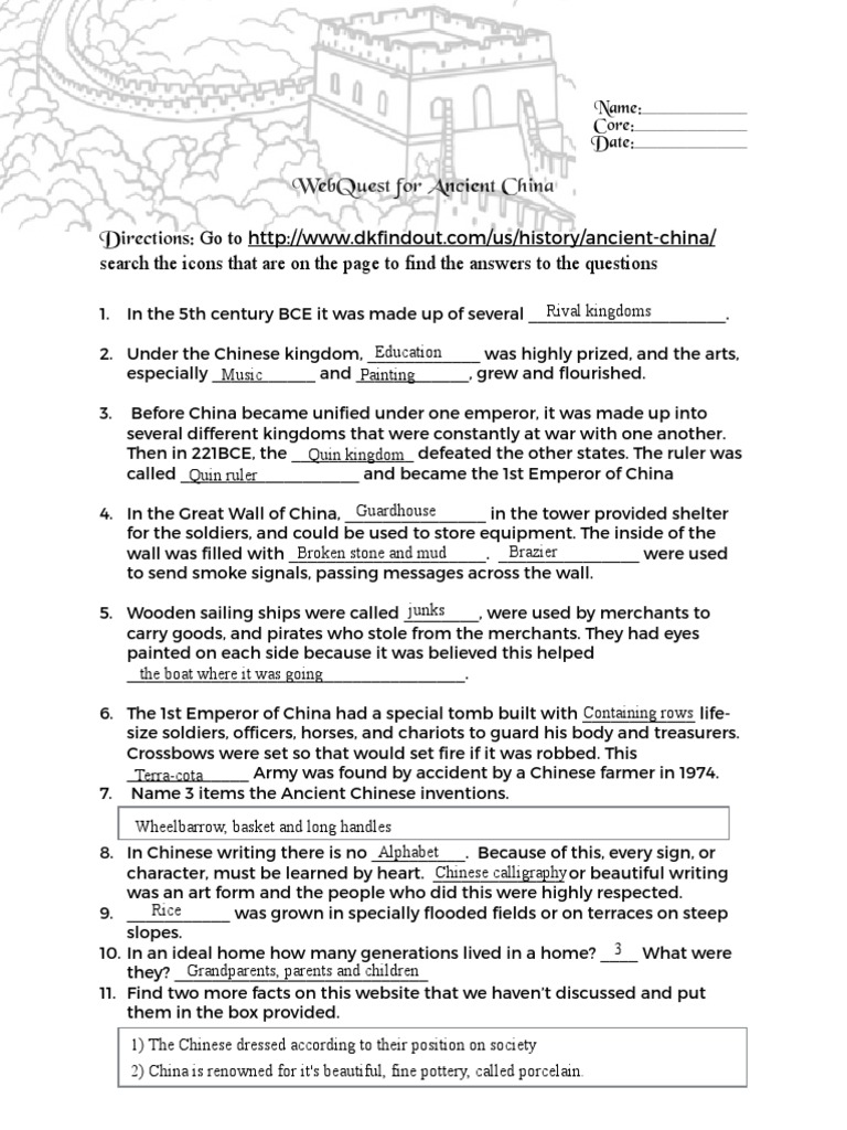 Webquest For Ancient China: Directions: Go To Search The Icons That Are ...