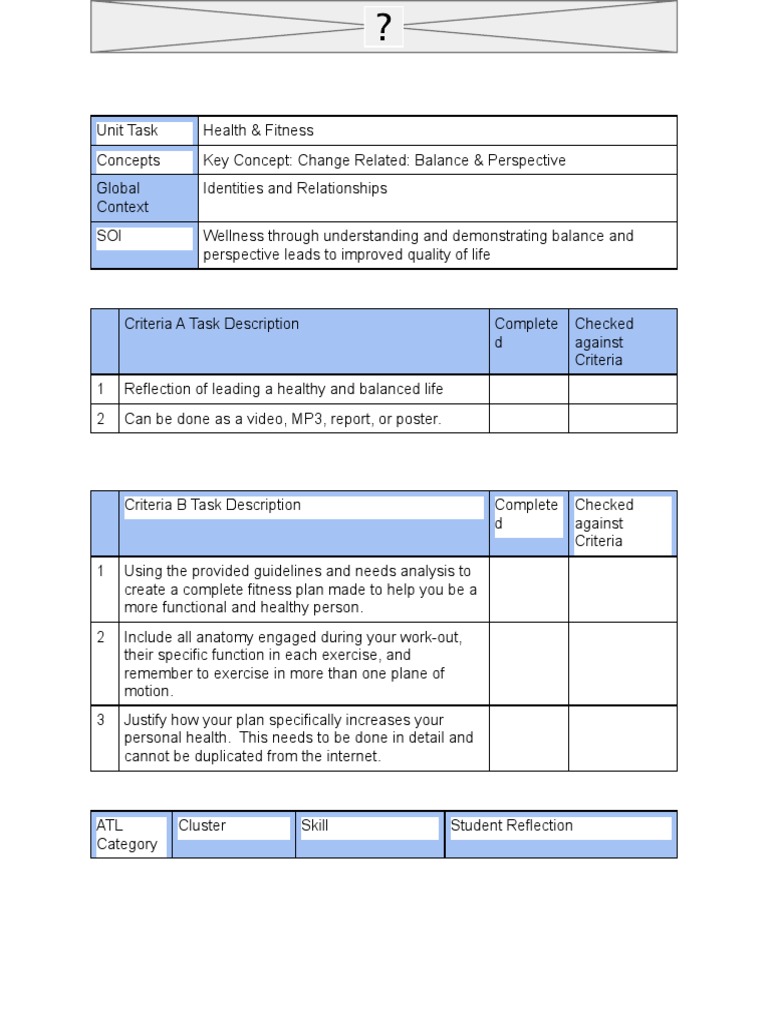 PHE Reflection MYP 5.1 Criteria A & B | PDF | Physical Fitness ...