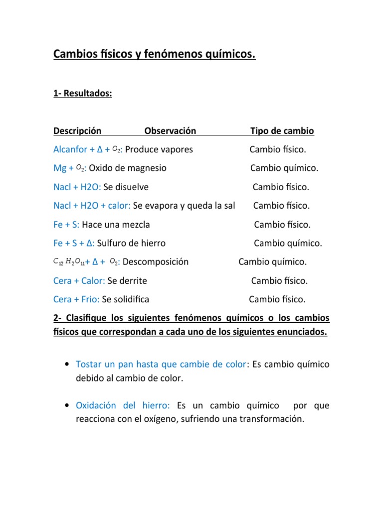 Cambios Físicos y Fenómenos Químicos | PDF