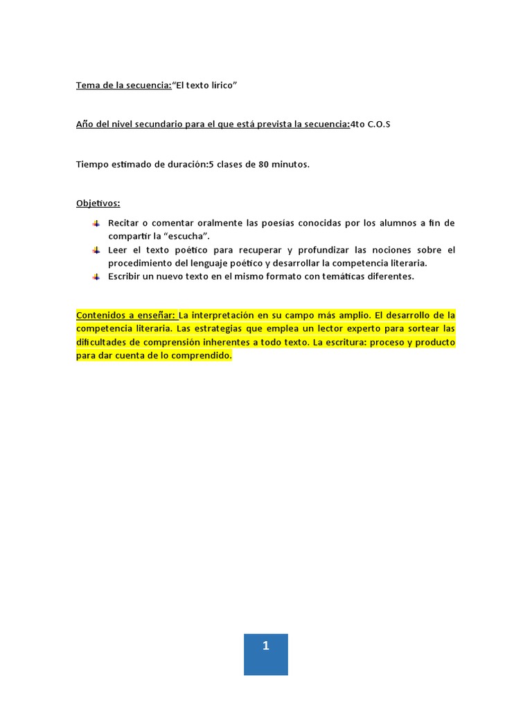 Secuencia Didáctica: Texto Lírico en 5 Clases | PDF | Poesía ...