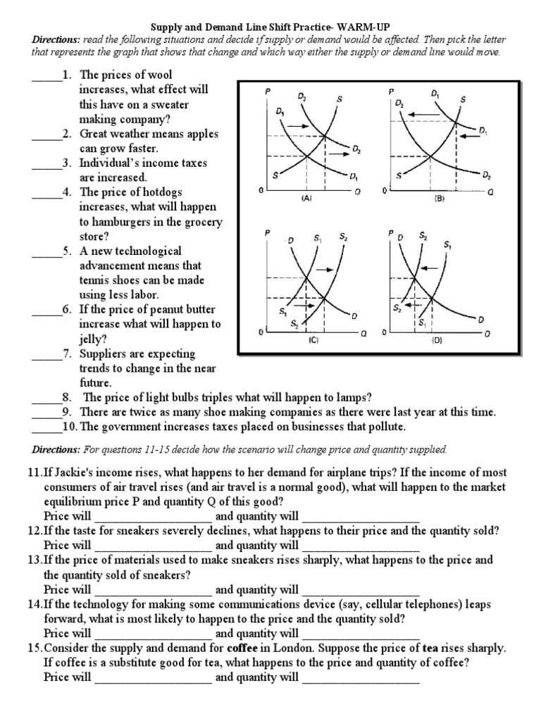 Supply and Demand Line Shift Practice - Warm Up | PDF | Demand | Supply ...