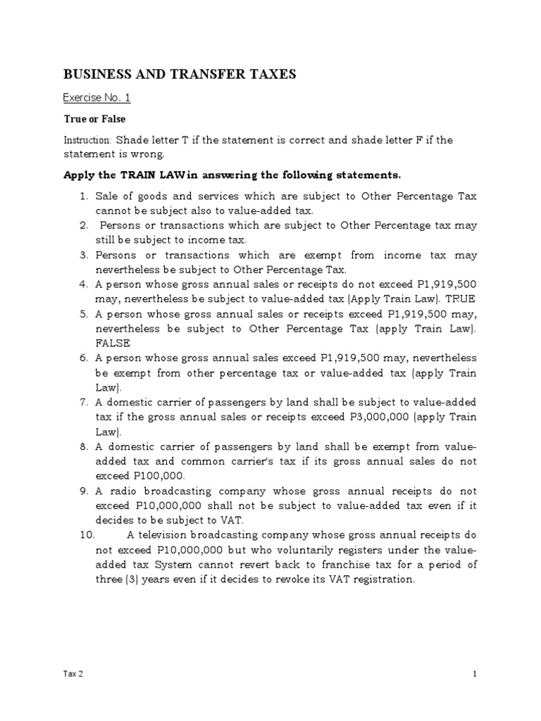 Tax 2 Midterm Exercises and Exam | PDF | Value Added Tax | Receipt