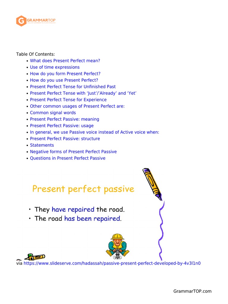 FULL GUIDE - Present Perfect Passive (2020) | PDF | Perfect (Grammar ...
