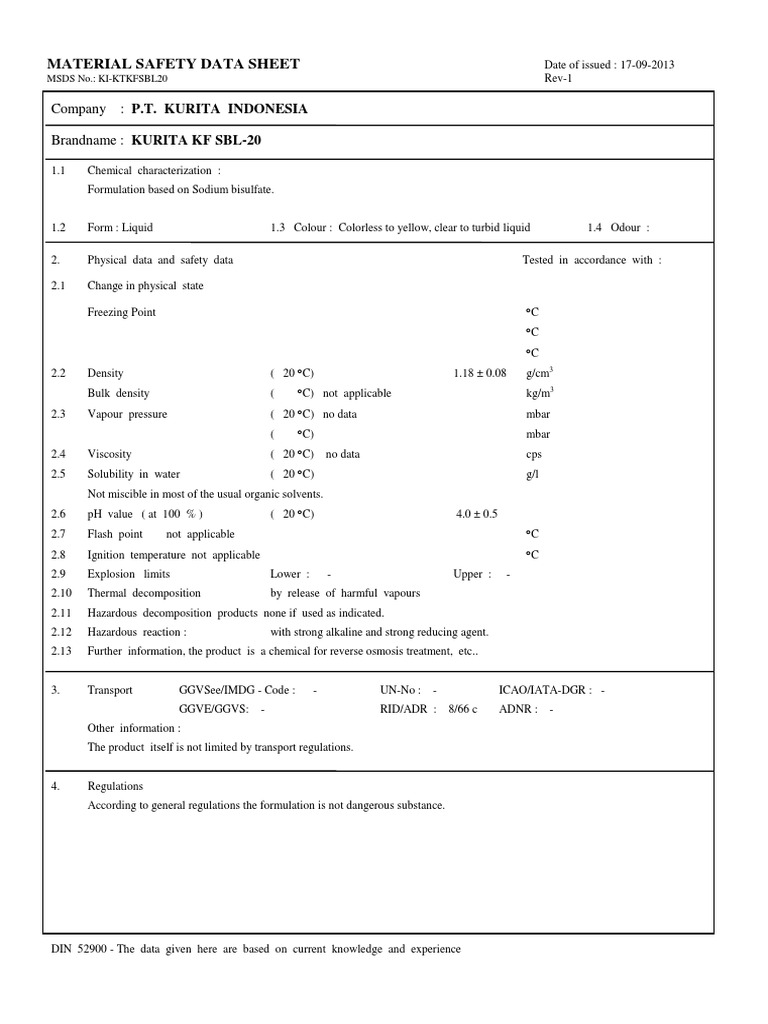 MSDS M-Kurita KF SBL-20 (R1) Cas | PDF | Personal Protective Equipment ...