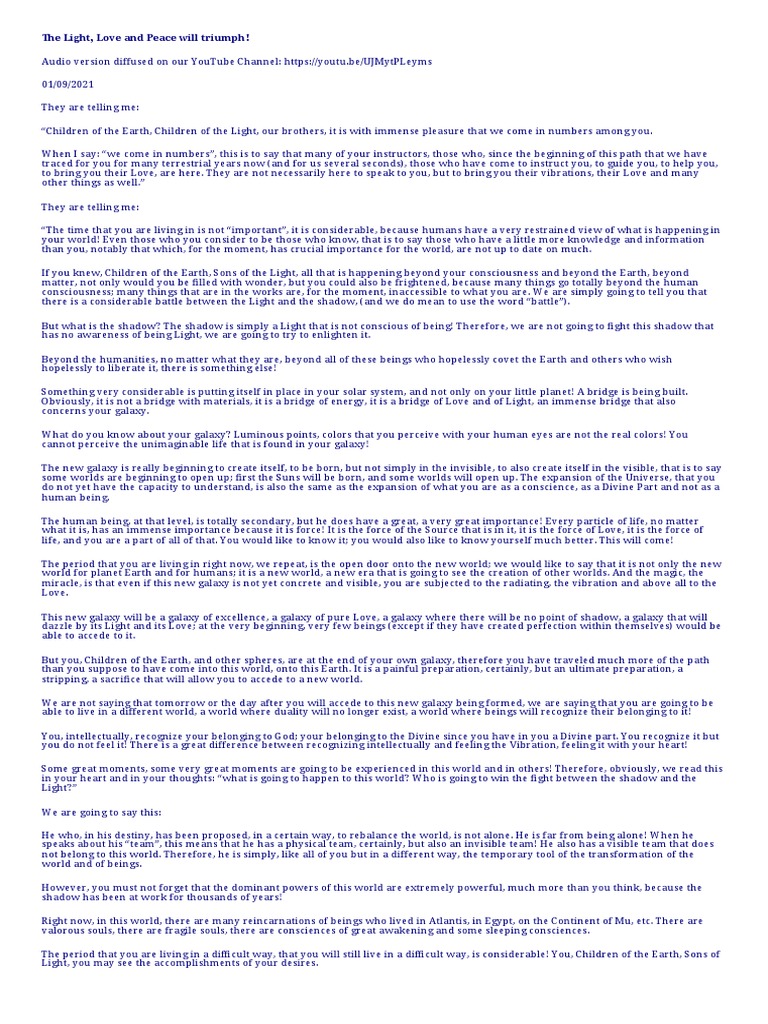 The Light, Love and Peace Will Triumph! | PDF | Galaxy | Light