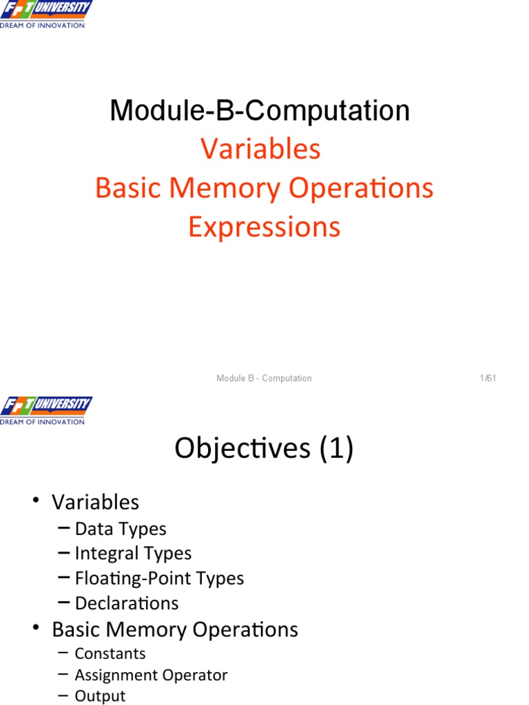 Module-B-Computation: Variables Basic Memory Operations Expressions | PDF | Data Type | Integer ...