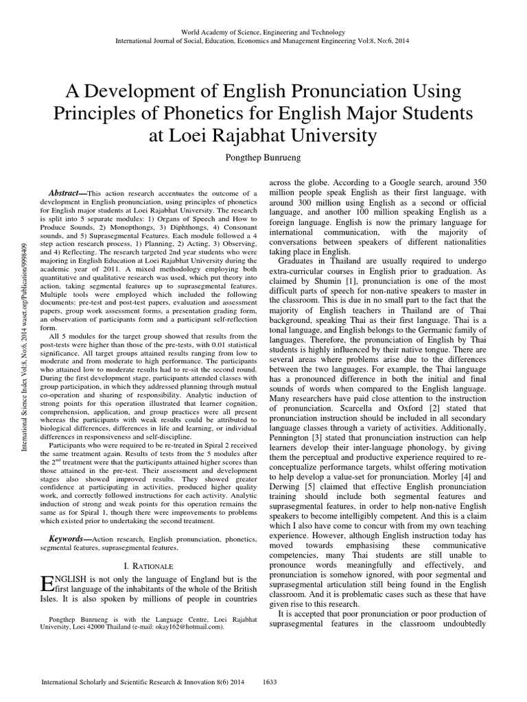 A Development of English Pronunciation Using Principles of Phonetics ...