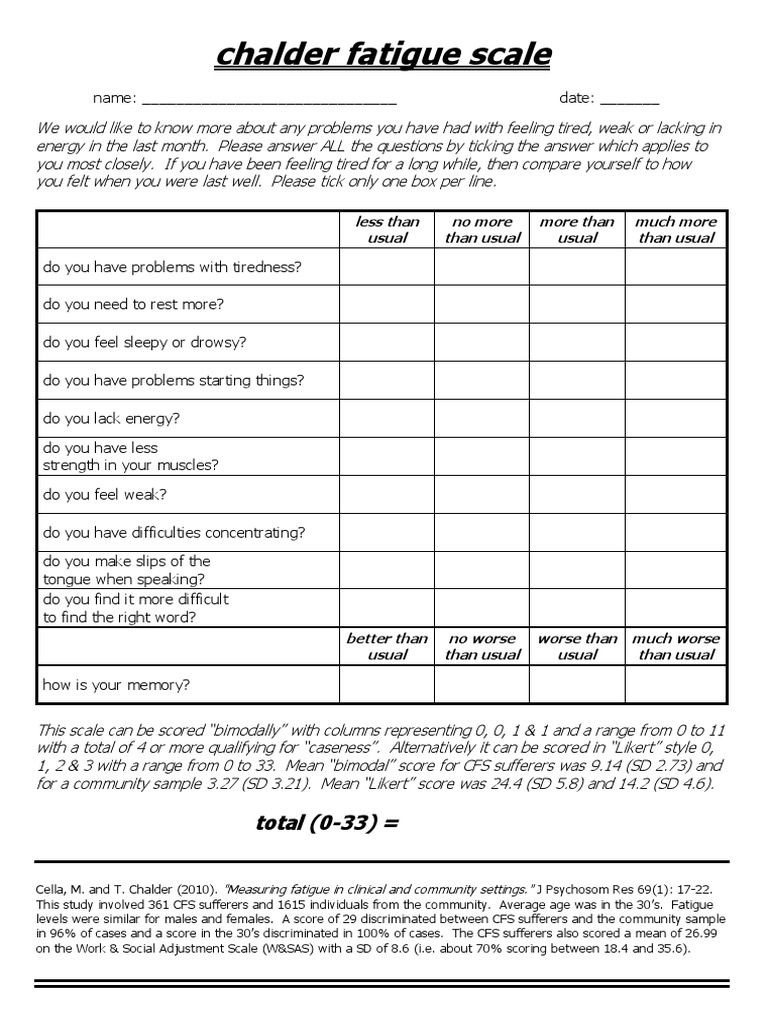 Assessment, Chalder Fatigue Scale | PDF