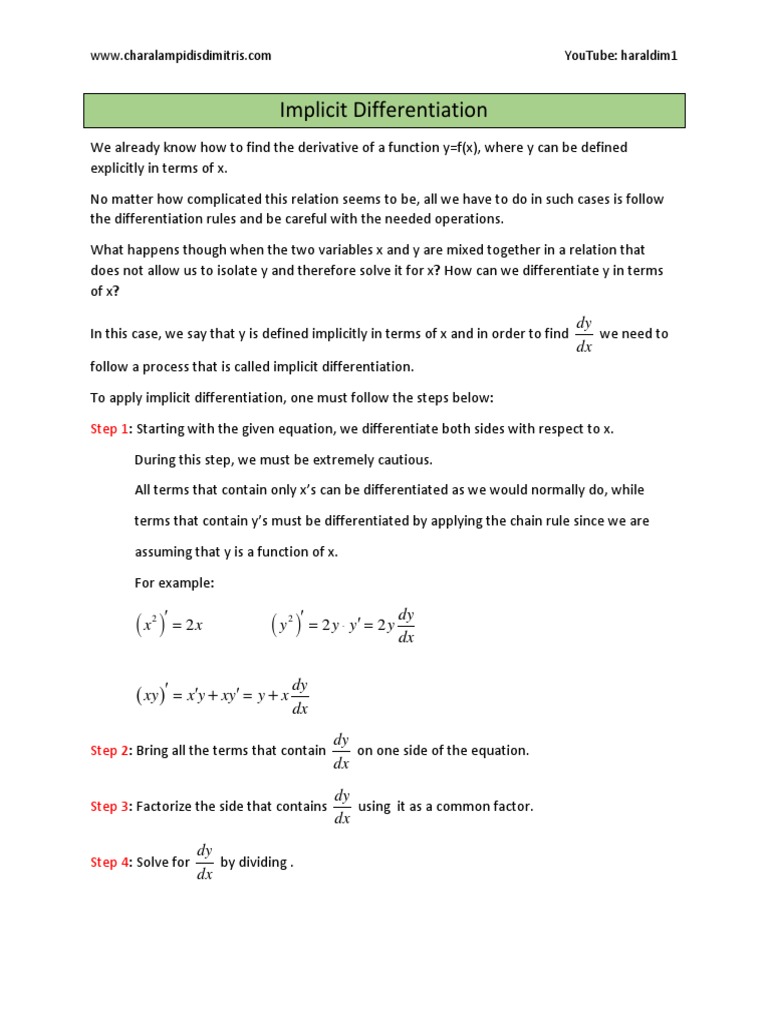 Implicit Differentiation | PDF | Derivative | Rates
