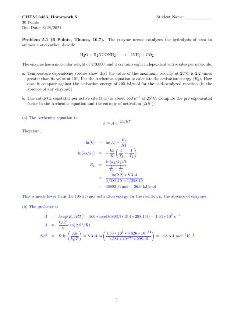 hwk5 Keys | PDF | Enzyme Kinetics | Enzyme Inhibitor