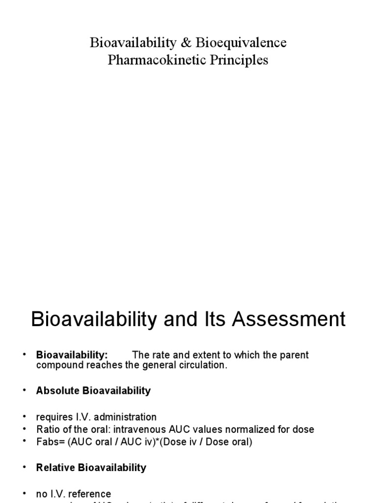 Bioavailability & Bioequivalence Pharmacokinetic Principles | PDF ...
