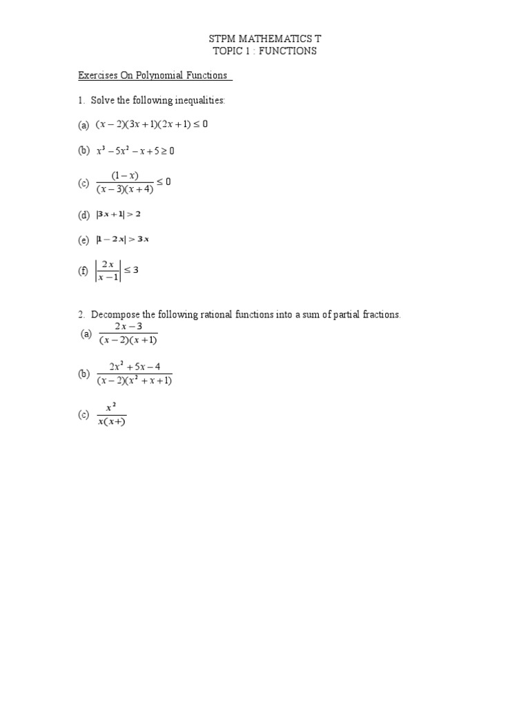 Polynomial Functions Exercise | PDF