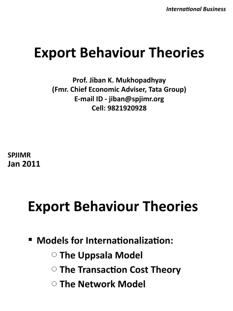 Export Behavior Models Overview | PDF | Internationalization | Market ...
