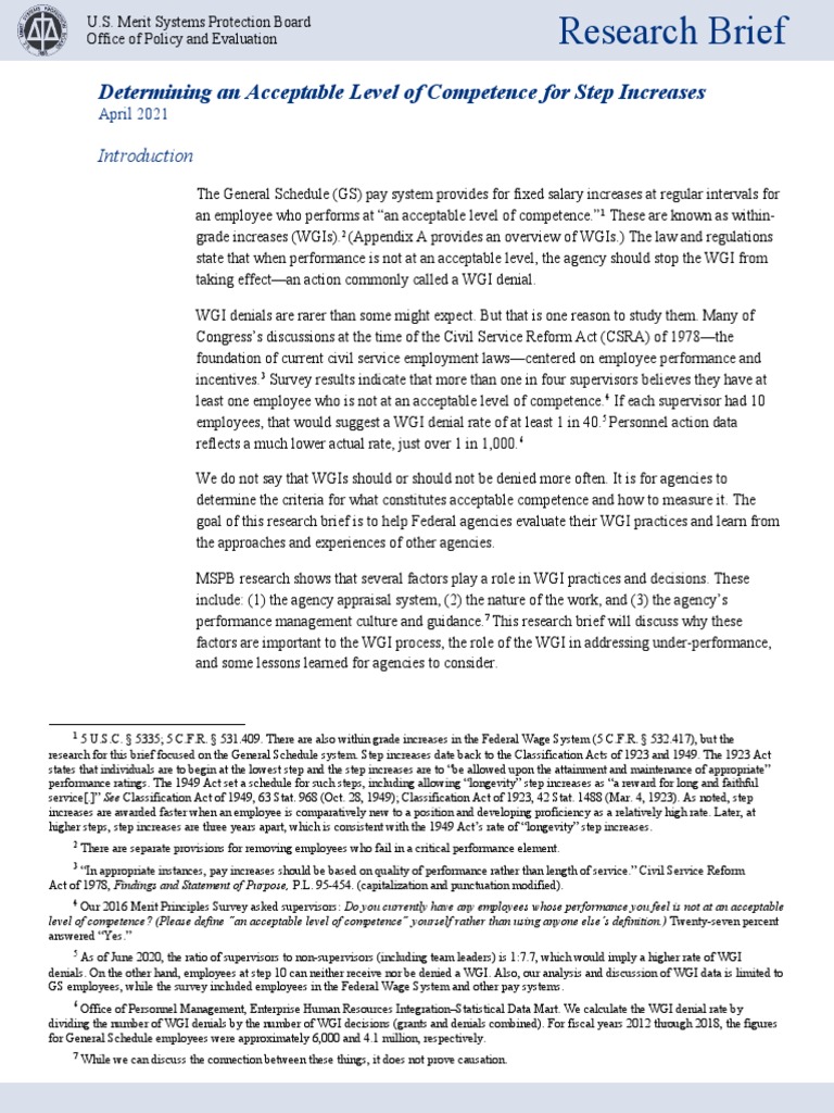 MSPB Report: Determining An Acceptable Level of Competence For Step ...