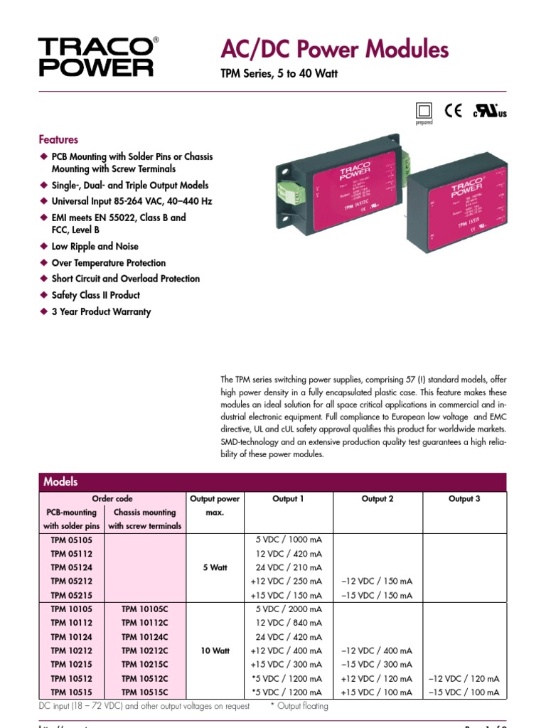 Traco TPM | PDF | Power Supply | Electricity