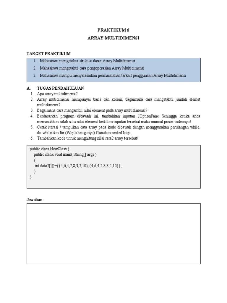 Praktikum Array Multidimensi | PDF