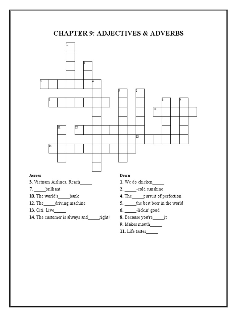 Chapter 9: Adjectives & Adverbs: Across Down | PDF | Linguistic ...