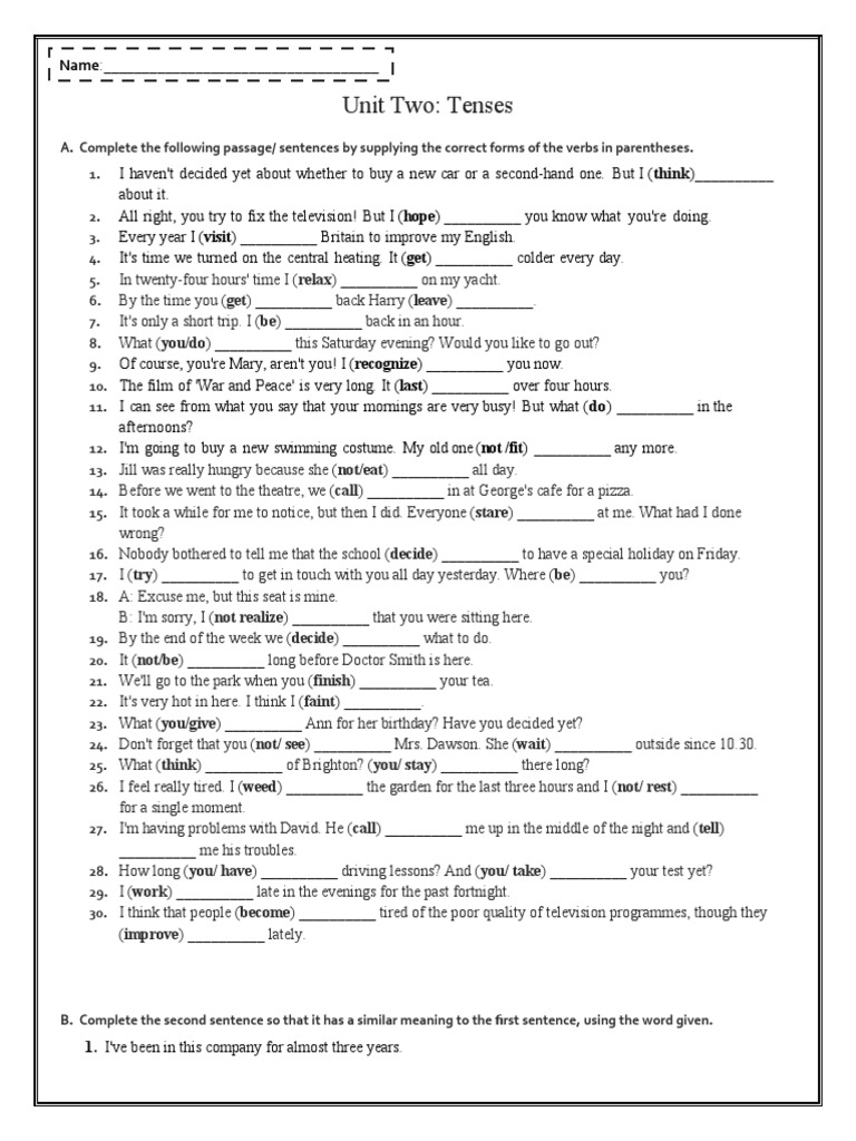 Verb Tenses Practice Exercises | PDF