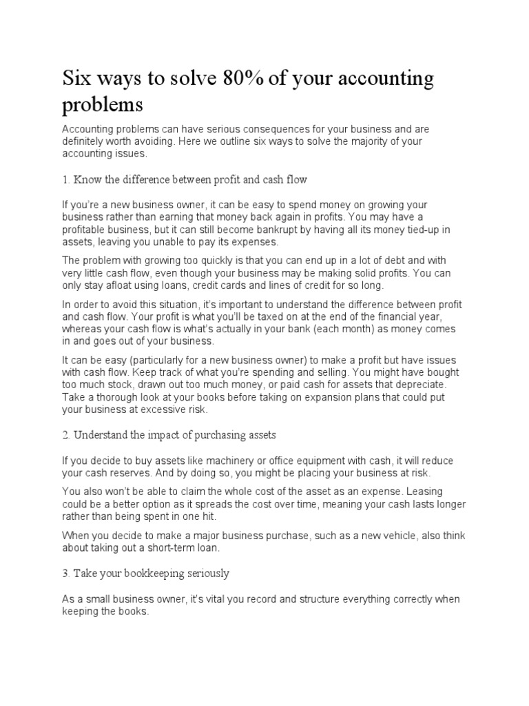Six Ways To Solve 80% of Your Accounting Problems: 1. Know The ...