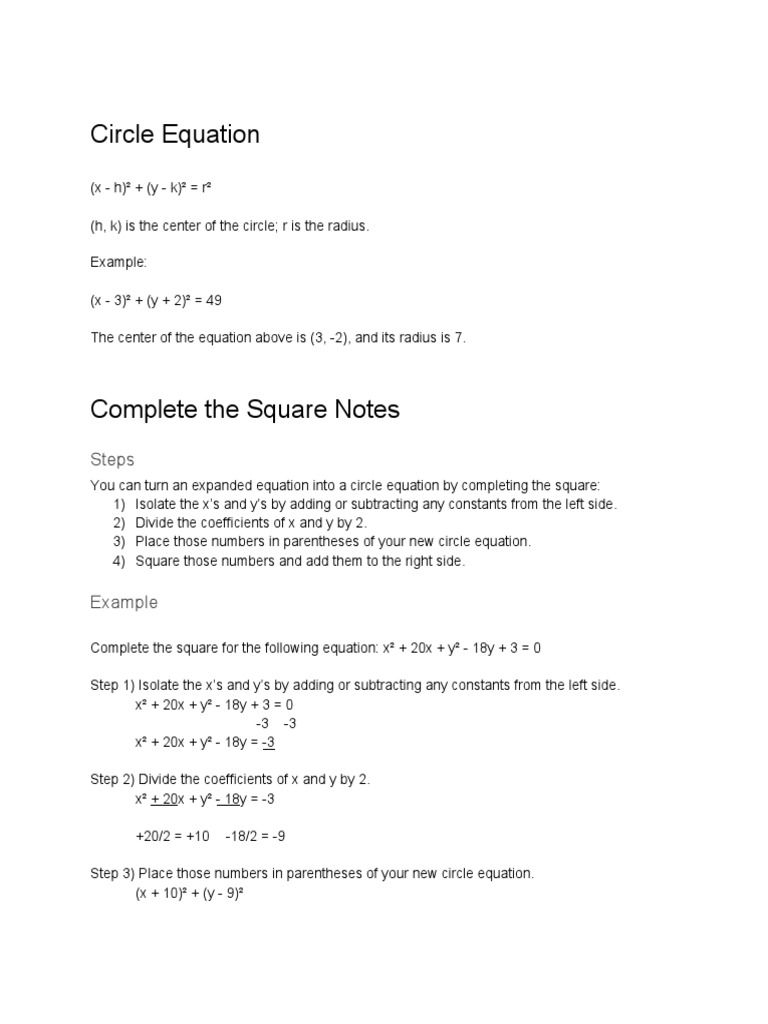 Complete The Square Notes | PDF | Teaching Methods & Materials ...