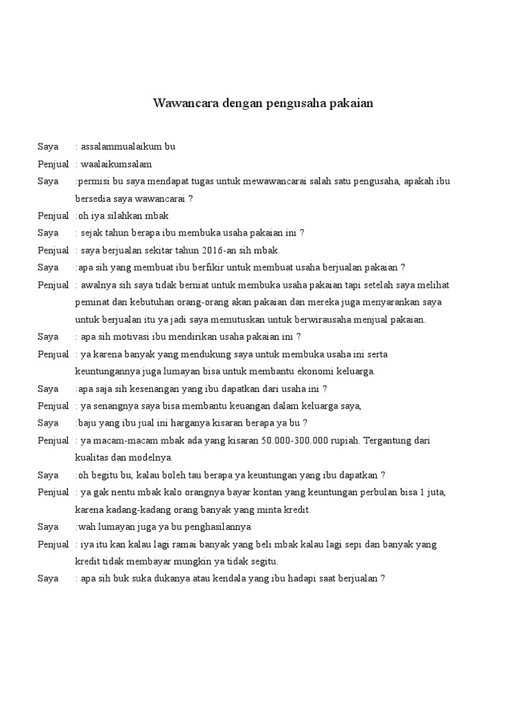 Wawancara Dengan Pengusaha Pakaian | PDF
