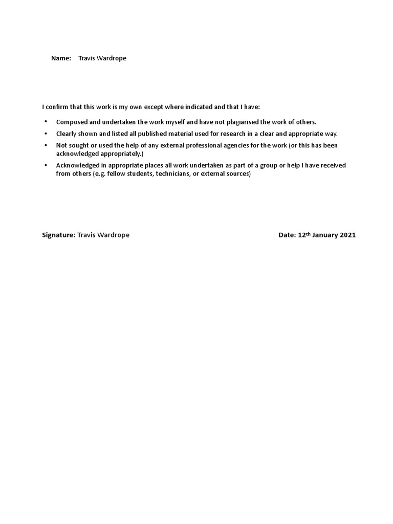 Declaration of Your Own Work 20-21 | PDF