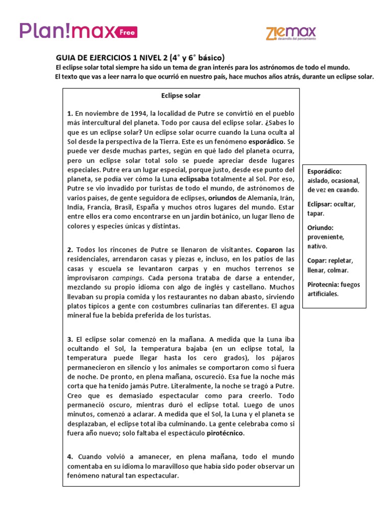 Comprension Lectora Nivel 2 | PDF | Eclipse solar | Eclipse