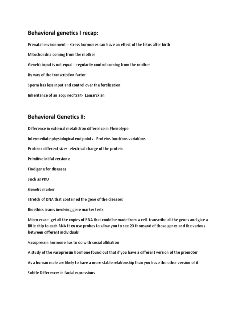 Behavioral Genetics I Recap | PDF | Genetics | Gene
