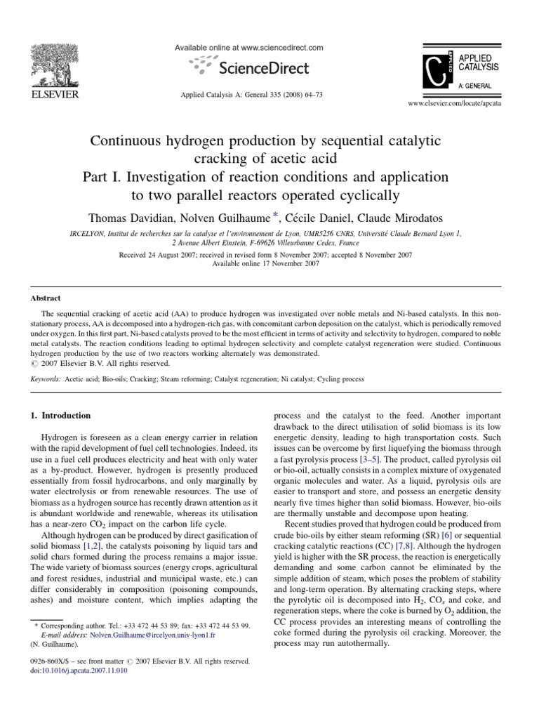 Continuous Hydrogen Production By Sequen Pdf Cracking Chemistry