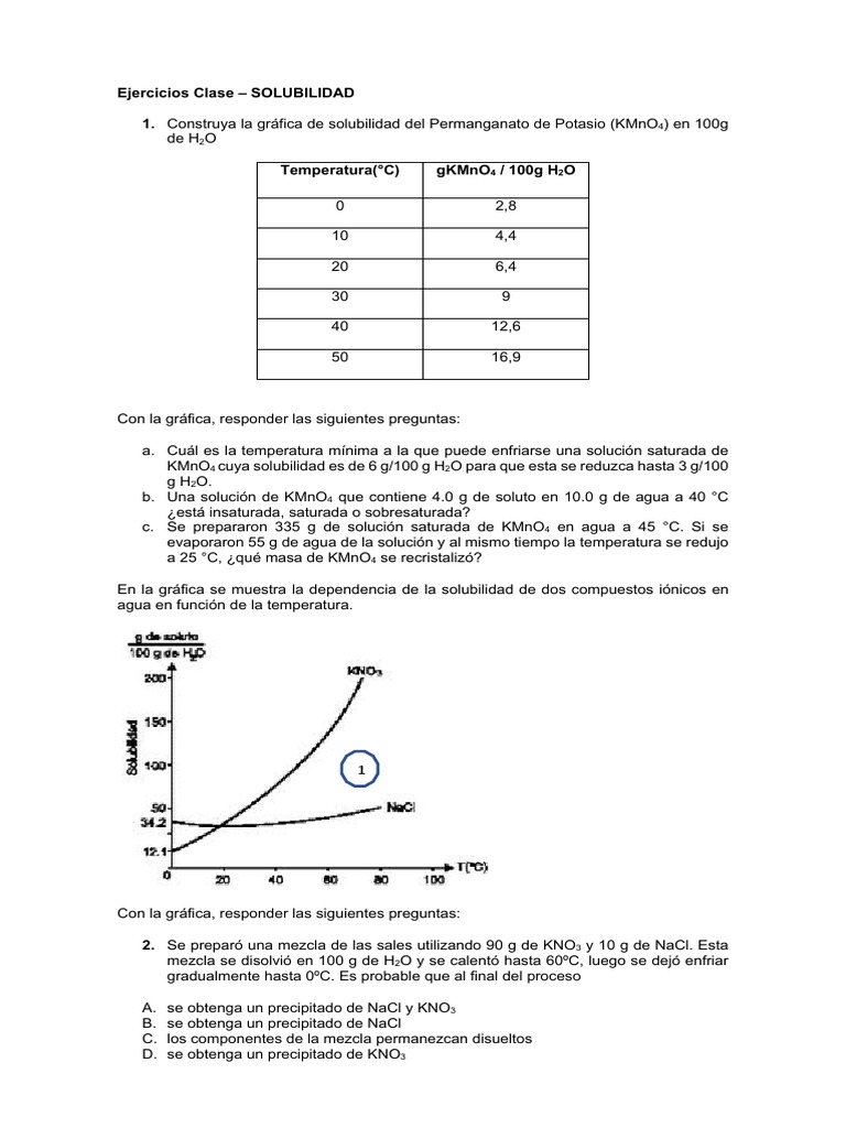 Ejercicios SOLUBILIDAD 2021 Final | PDF | Solubilidad | Agua