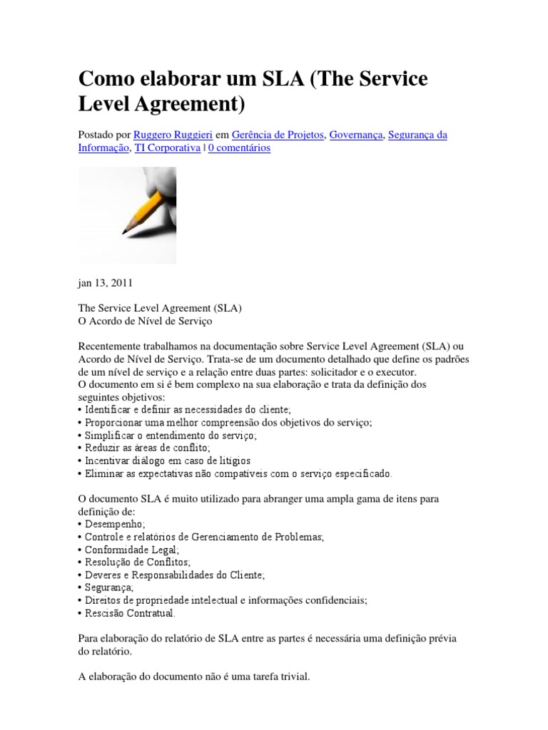 Como Elaborar Um SLA (The Service Level Agreement) | PDF | Acordo de ...