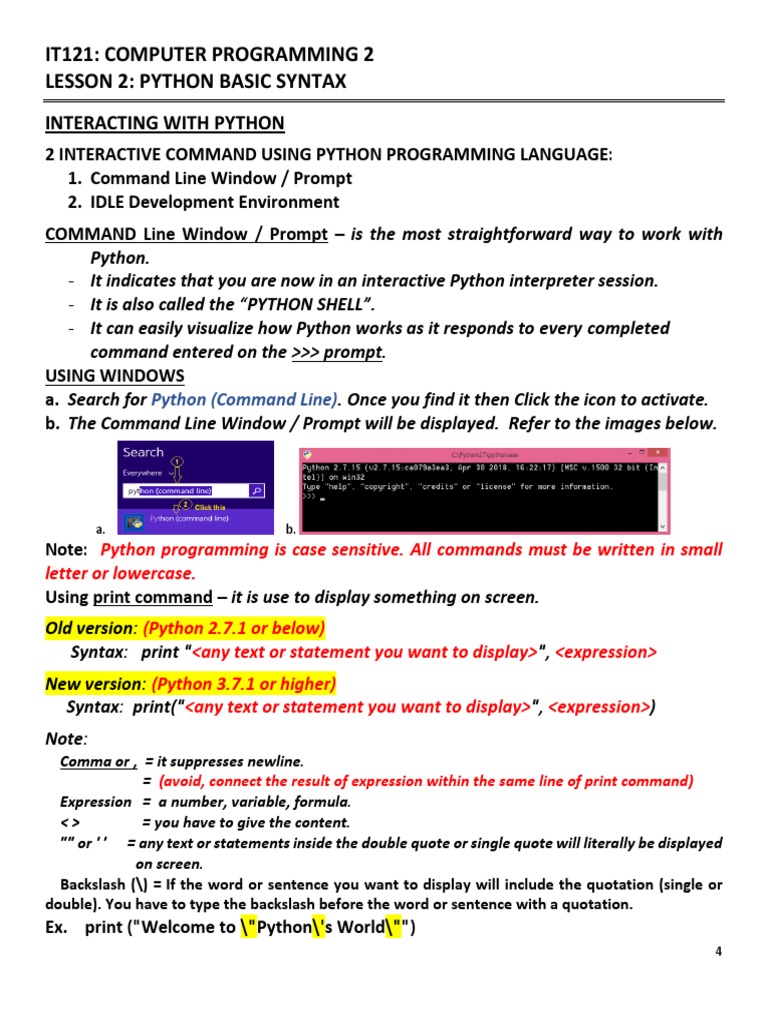 Lesson 2 - Python - Basic - Syntax | PDF | Reserved Word | Command Line Interface