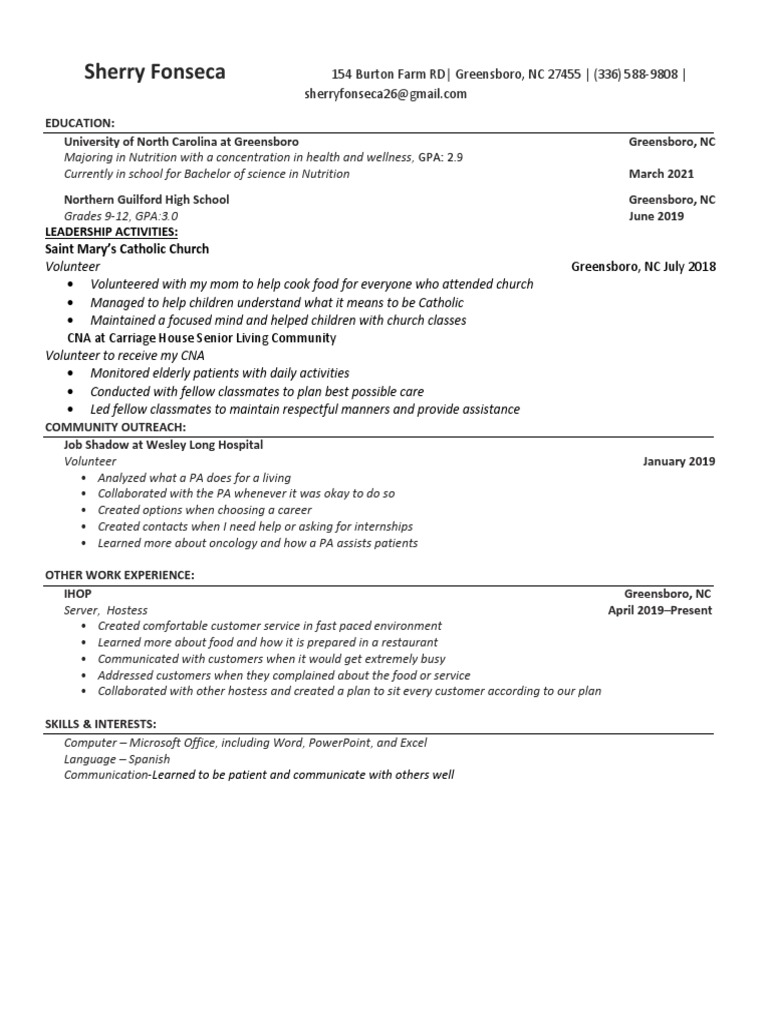 Uncg Resume | PDF | Health Care | Wellness