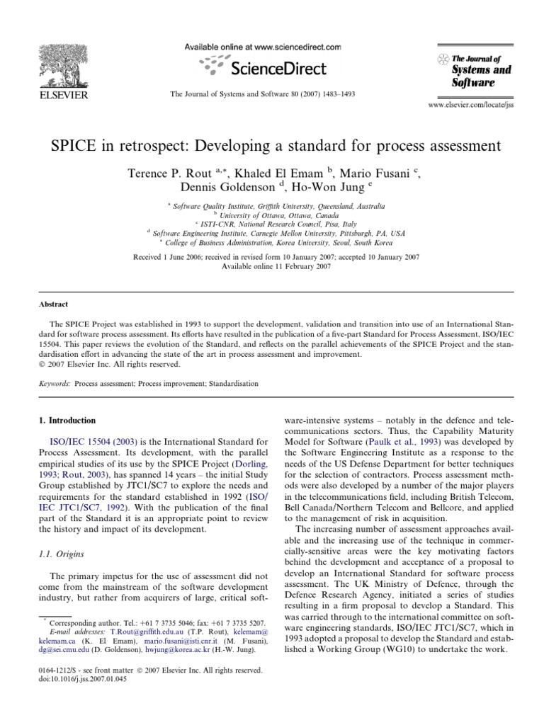 Reflecting on the Development and Impact of ISO/IEC 15504: The ...