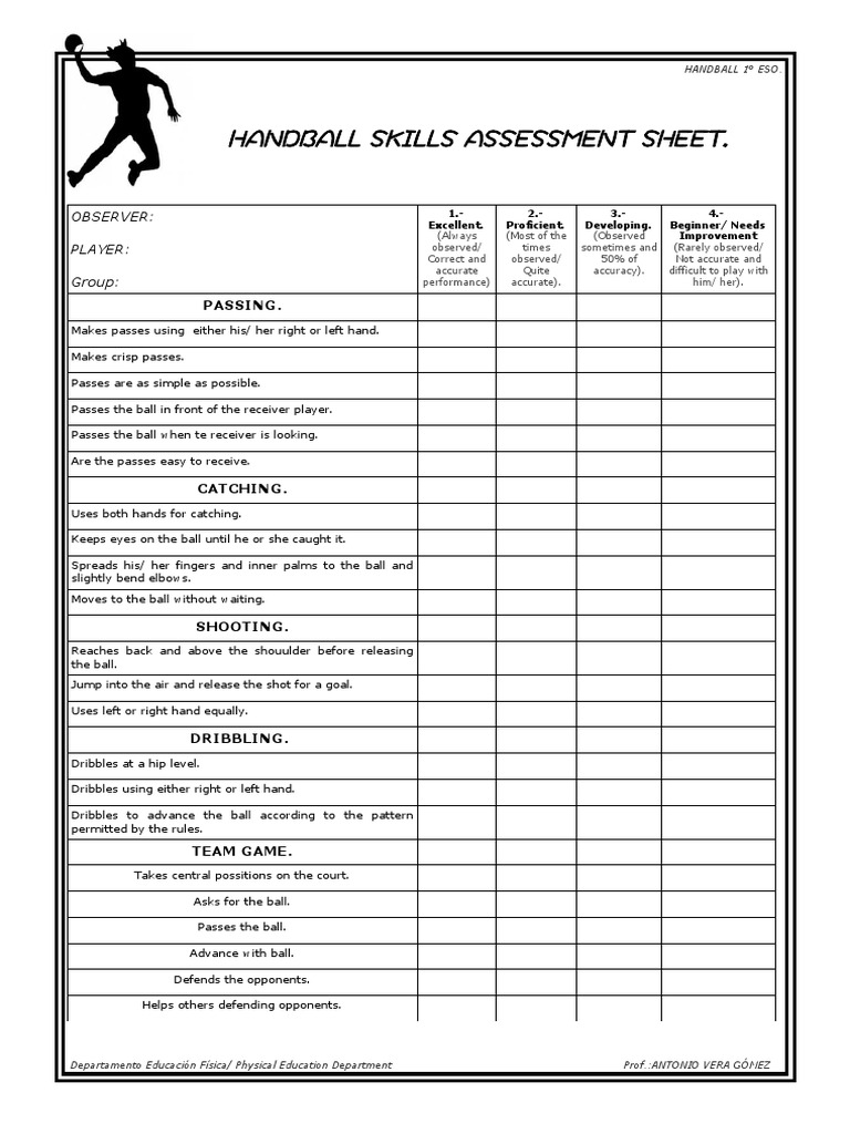 Handball Observation Sheet | PDF | Sports Rules And Regulations | Games ...
