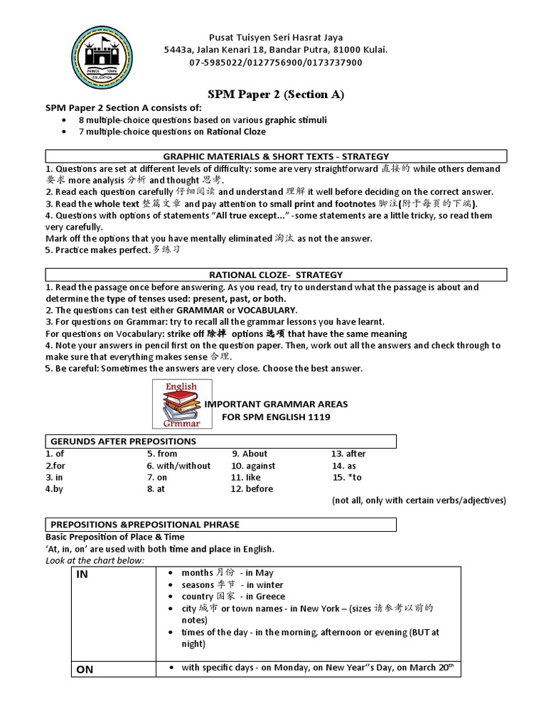 SPM Paper 2 Section A Consists of | PDF | Grammatical Number | Adverb